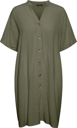 Pieces Pieces Womens PCVINSTY SS Linen Shirt Dress Kleid, Deep Lichen Green, M