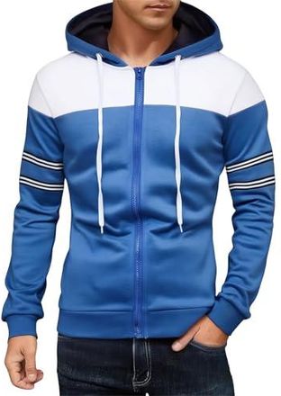 Generic Sweat &agrave; capuche de No&euml;l uni pour homme, coupe r&eacute;guli&egrave;re, patchwork, manches longues, tendance, d&eacute;contract&eacute;, multicolore, fermeture &eacute;clair, cardigan po