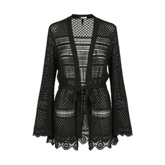 Twinset Geh&auml;kelte Lochmuster-Strickjacke mit G&uuml;rtel und Strass-Applikationen - - Knitwear - Damen - Schwarzk - S