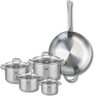 Fackelmann ELO 9500950 Kochgeschirr-Set, 5-teilig, 1 Bratpfanne 32 cm und 4 Kocht&ouml;pfe 12, 14, 16 und 20 cm, Elo Profi, Citrin, Edelstahl, Induktion