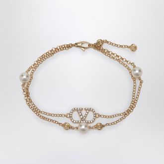 Valentino Garavani Goldfarbenes VLogo Signature Armband mit Perlen und Kristallen