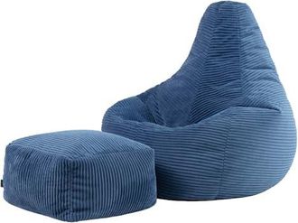 Icon Brand Dalton Sitzsack mit Hocker Cord, Denimblau, Gaming Sitzsack Erwachsene mit F&uuml;llung, Bean Bag, Cord Sessel, Lounge Sessel, Lounge Stuhl, Schlafzimmer, 