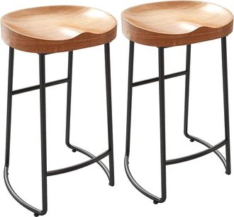 Generic Set mit 2 Barhockern, Industrie-Barhocker mit Metallgestell, Klassische Barst&uuml;hle aus Massivholz mit Sattelsitz/Holz/65/75 cm