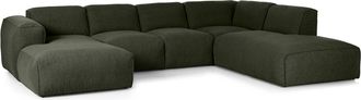 Studio Copenhagen home24 Wohnlandschaft Gr&uuml;n Webstoff Saia 325 x 71 x 235cm Longchair davorstehend links / Ottomane rechts Modern