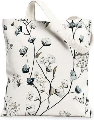 Generic Sac fourre-tout en toile de fleurs de gypsophile printani&egrave;res pour le shopping, 33 x 38 cm, simple et mignon, sac d&eacute;picerie r&eacute;utilisable pour femme, m