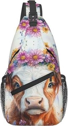 Generic Sacoche Port&eacute; &eacute;paule Motif de fleur de yak mignon Casual Sac &agrave; Bandouli&egrave;re Durable Crossbody Bag pour Voyage Camping Femme