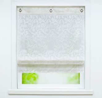 Joyswahl Garn Raffrollo halbtransparente &Ouml;senrollo mit Landhausstil &raquo;Arina&laquo; Schals Fenster Gardine mit Hakenaufh&auml;ngung, ohne Bohren BxH 140x140cm 1 St&uuml;ck