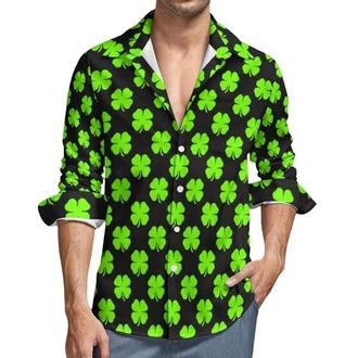 Generic Chemise à manches longues pour homme avec trèfle vert, motif trèfle, chemise boutonnée à manches longues, style décontracté, floral, cadeaux irlandais