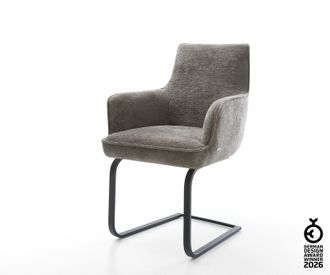 DELIFE Freischwinger Heira-Flex mit Armlehnen Boucl&eacute; Soft Schlamm Freischwinger flach Schwarz Taschenfederkern, Esszimmerst&uuml;hle