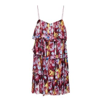 Iceberg Femme, Robes, Multicolore, Taille: 34 FR Robe coupe d&eacute;contract&eacute;e avec volants sur fond rouge &agrave; motifs en georgette de viscose