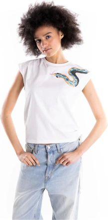 Akep Femme, Tops, Blanc, Taille: 38 FR T-shirt sans manches