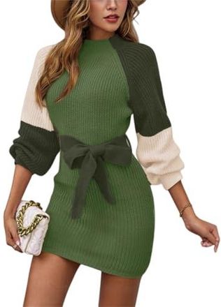 Generic Robe pull en tricot &agrave; col roul&eacute; et manches longues pour femme - Mini robe moulante pour lautomne et lhiver - Tenue d&eacute;contract&eacute;e en tricot c&ocirc;tel&eacute; &eacute;l&eacute;ga