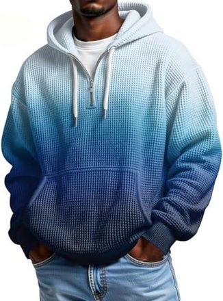 Generic Casaul Sweat à capuche zippé 1/4 gaufré dégradé pour homme, grande taille, manches longues avec poche, vêtements dextérieur tendance, vêtements dextér