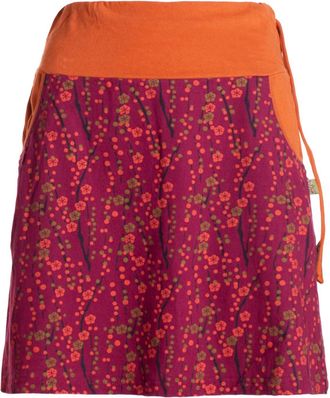 vishes Alternative Bekleidung - Damen Mini-Rock Baumwolle Blumen-Muster Kordelzug-Bund mit Taschen dunkelrot 40