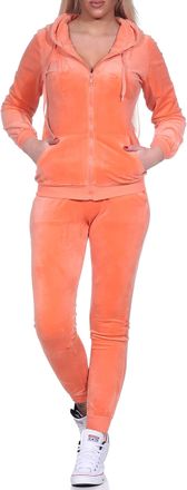 Jela London Damen Nicki Hausanzug Jogginganzug Velour Samt Jogging Freizeit Hose Kapuzen Jacke, Hellorange Apricot, 38-40 (L)