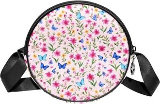 Generic Sac &agrave; bandouli&egrave;re rond pour femme, petit sac &agrave; bandouli&egrave;re &agrave; motif floral avec fermeture &eacute;clair, bretelles r&eacute;glables, sac &agrave; main rond d&eacute;contract&eacute; pour