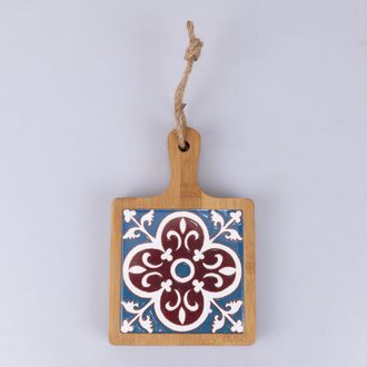 Villa D'Este Home Tivoli Traditionelles Schneidebrett aus Bambusholz und Keramik, 19,6 x 12,9 cm, 6 Stück