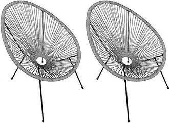 Happy Garden Lot de 2 fauteuils oeuf Acapulco Gris, Design années 50, intérieur/extérieur, Structure Acier, résistant UV