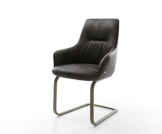 DELIFE Freischwinger Zelia-Flex mit Armlehnen Mikrofaser Anthrazit Vintage Freischwinger flach Effektfinish Titan Taschenfederkern, Esszimmerst&uuml;hle