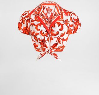 Dolce & Gabbana Hemd Aus Popeline Mit Majolika-print - Frau Blusen Und Tops Mehrfarbig 36