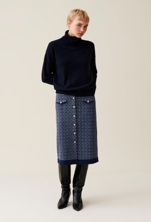 Claudie Pierlot Jupe monogramme taille haute marine