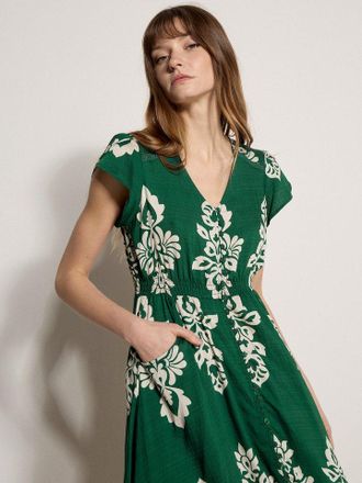 Apricot Midikleid Midi-Kleid mit Folk-Blumenmuster mit Stickerei