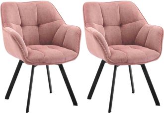 Clp Esszimmerstuhl 2er Set ergonomisch Jordi Cord, drehbar mit Armlehnen, Polstersessel, 4-Fu&szlig;-Metallgestell, bis 150 kg, mit Bodenschonern, Farbe:rosa