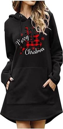 Generic Robes amincissantes 2026 pour femmes, chandail &agrave; capuche de No&euml;l d&eacute;contract&eacute;, manches longues, cordon de serrage, l&eacute;ger, imprim&eacute;, robe pull longueur, 