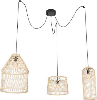 QAZQA Calamus - Suspension multiples - 3 lumière - ø 145 cm - Naturel - Rustique - éclairage extérieur - Qazqa