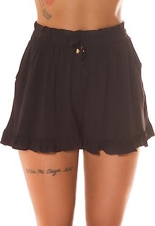Koucla Sweet Summer Short Taille Haute à Volants, Noir, Large - X-Large