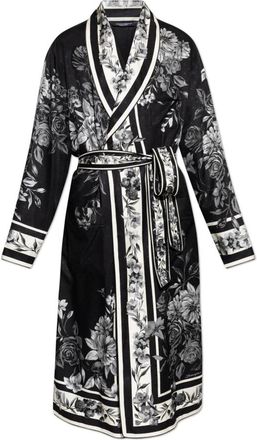 Dolce & Gabbana Homme, V&ecirc;tements de nuit et de d&eacute;tente, Noir, Taille: L Peignoir en soie &agrave; motif floral