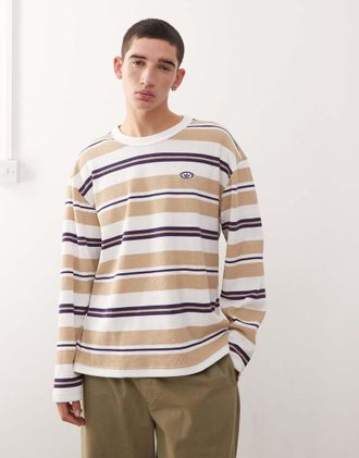 adidas Originals Lang&auml;rmliges Shirt in Beige und Wei&szlig; gestreift