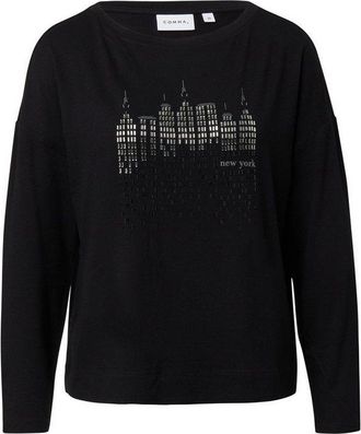 Comma Langarmshirt T-Shirt Langarmshirt mit Frontprint und Strassdetails