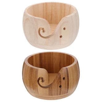 Pretyzoom 2 St&uuml;ck Teiliges Holz strickschalen mit Zwei L&ouml;chern Schwere Garnschalen f&uuml;r Wolle und Stricknadeln rutschfest Glatt Lackierte Oberfl&auml;che Geschenk f&uuml;r