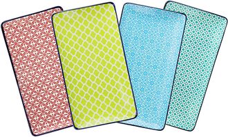 VANCASSO Servierplatten aus Porzellan, Serie MACARON - 4-teiliges rechteckiges Teller-Set (26,8 x 14,7 x H 2 cm), sp&uuml;lmaschinenfest, ideal f&uuml;r Party-Fingerfood