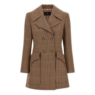 Etro Doppelreihiger Wollmantel mit Prince of Wales Muster - - Coats - Damen - Braun - S