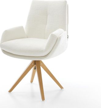 DELIFE Drehstuhl Clea-Flex Boucl&eacute; Soft Beige Holzgestell kantig Natur 180&deg; drehbar, Esszimmerst&uuml;hle