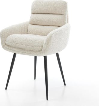 DELIFE Esszimmerstuhl Abelia-Flex mit Armlehnen Teddystoff Beige 4-Fu&szlig; konisch Schwarz, Esszimmerst&uuml;hle