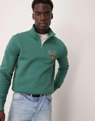 GANT Sweat à logo style universitaire et demi-fermeture éclair - Vert