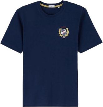 Serge Blanco T-Shirt Manches Courtes col Rond Bleu Navy brod&eacute; en Coton - Mode Homme