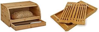 Relaxdays Rollbrotkasten mit Schublade, Bambus,HxBxT: 21 x 40,5 x 28 cm, Holz, natur & Brotschneidebrett aus Bambus ca. 3 x 37 x 21,5 cm Schneidebrett mit Kr&uuml;me