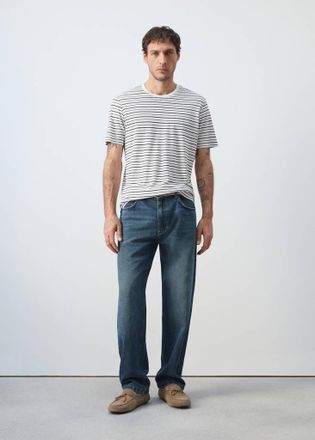 Mango T-shirt lin slim-fit rayures blanc - Homme - XXL - MANGO MAN