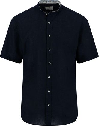 Fynch-Hatton Kurzarm Hemd aus Leinen-Baumwoll-Mix mit Stehkragen Navy / 3XL