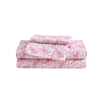 Betsey Johnson Full Sheet Set, Soft & Lightweight Bedding, Fade & Wrinkle Resistant (Ballet Bows Pink, Full)