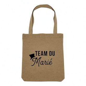 Fabulous Sac Shopping Tote Bag Aspect Lin - Team du Mari&eacute; Chapeau Mariage Mari&eacute; Gentleman - Sac de Courses Toile Epaisse 360g Beige Naturel Cabas Port&eacute; Epaule 