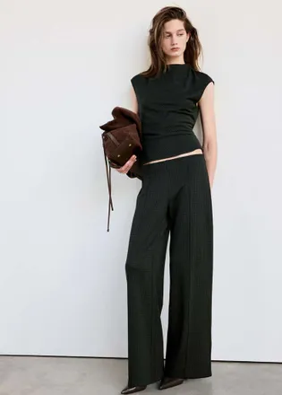 Mango Pantalon droit &agrave; carreaux vert - Femme - XS - MANGO