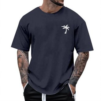Generic T Shirt Homme - Col Round Coton Pas Cher Tee Shirts - Blanc T-Shirt &Agrave; Manches Courtes - Imprim&eacute; en Cocotier Casual Tunique Top - Oversize Respirant Ch