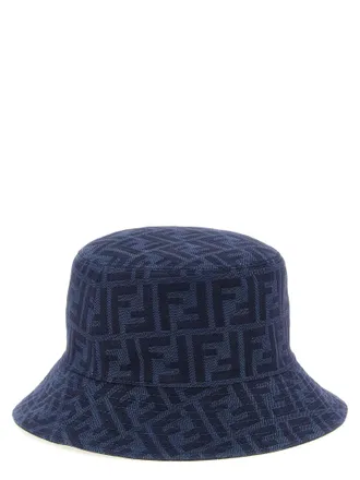 Fendi Logo-Embroidered Denim Bucket Hat - Navy