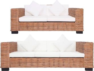 vidaXL Vidaxl - 2-tlg. Sofagarnitur mit Auflagen Natur Rattan