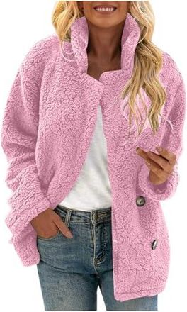 Generic Veste polaire confortable pour femme - Haut à capuche en peluche surdimensionné - Col ouvert sur le devant - Manteau en polaire doux et chaud avec bor